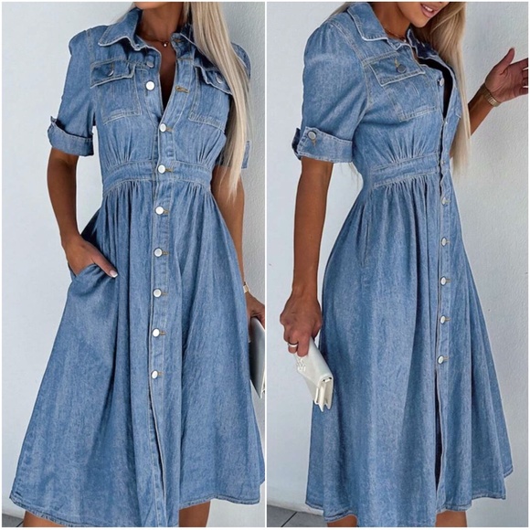 BellanBlue | Dresses | Light Wash Denim Jean Button Down Midi Dress ...